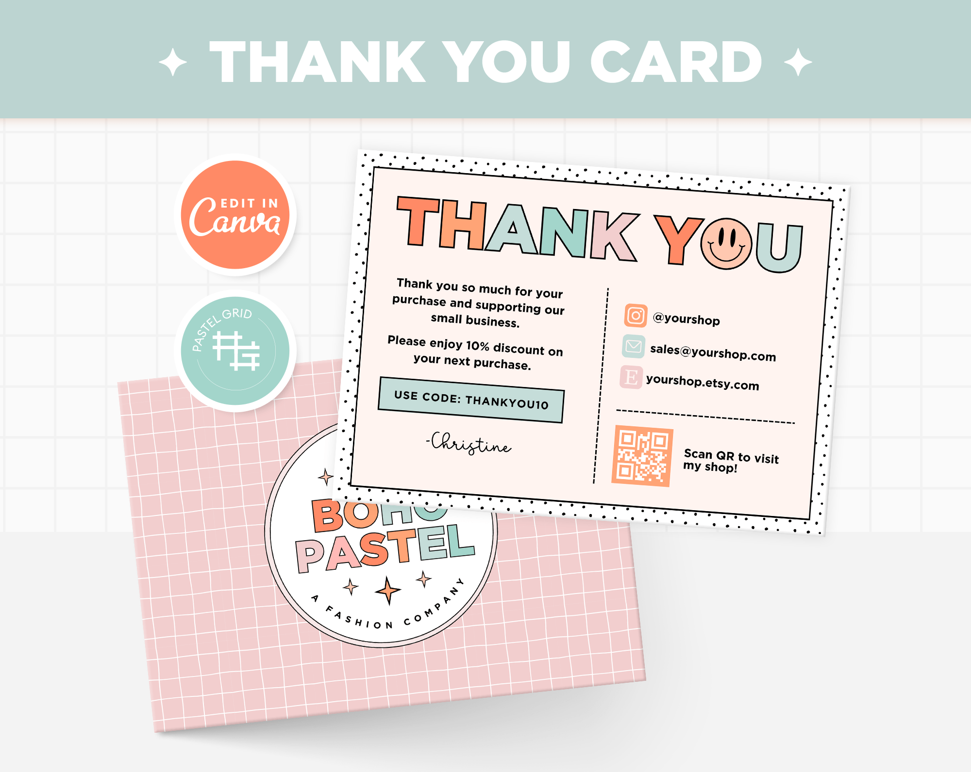 Thank You Card – Pastel Grid